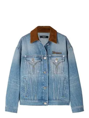 Versace Suede-trimmed Denim Jacket - Blue