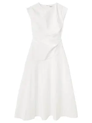 Veronica Beard Lisette Gathered Cotton-blend Poplin Midi Dress - White