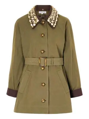 Veronica Beard Langham Dickey Embellished Woven Coat - Army Green