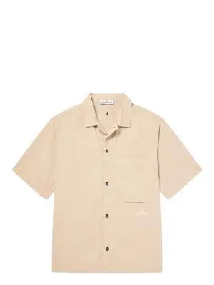 Stone Island Logo-embroidered Cotton-poplin Shirt - Beige