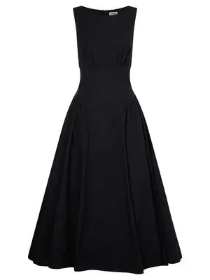 Staud Gwen Paneled Pleated Cotton-blend Poplin Midi Dress - Black