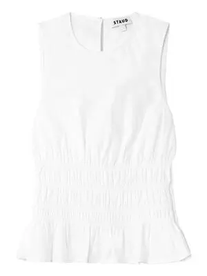 Staud Culver Shirred Peplum Top - White