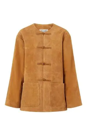 RÓHE Mandarin Paneled Suede Jacket - Brown
