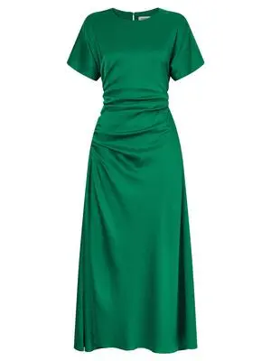 Simkhai Marabella Ruched Satin Midi Dress - Green