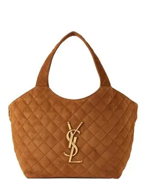 Saint Laurent Icare Medium Quilted Suede Tote - Brown