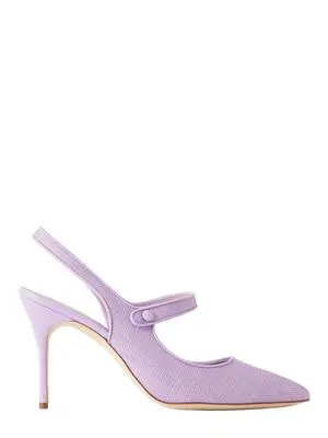 Manolo Blahnik Camparisli 90 Leather-trimmed Raffia Mary Jane Slingback Pumps - Purple