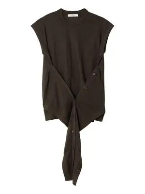 LEMAIRE Asymmetric Draped Wool-Blend Top Dark Brown