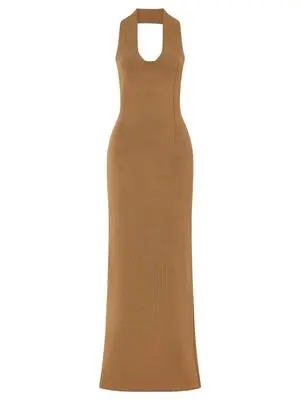Khaite Mahi Knitted Halterneck Maxi Dress Brown