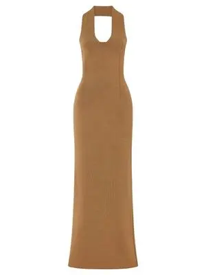 Khaite Mahi Knitted Halterneck Maxi Dress - Light Brown