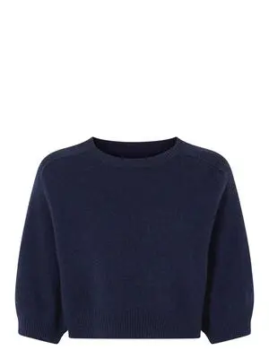 Khaite Lorelai Cropped Wool And Cashmere-Blend Sweater Navy