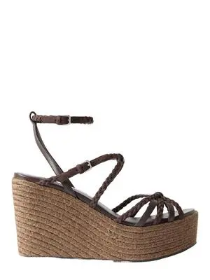 JIMMY CHOO Nyra 110 Braided Suede And Leather Espadrille Wedge Sandals Chocolate