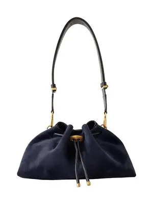 JIMMY CHOO Leather-trimmed Suede Shoulder Bag - Navy
