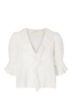 DÔEN Henri Ruffled Broderie Anglaise Cotton Top - White