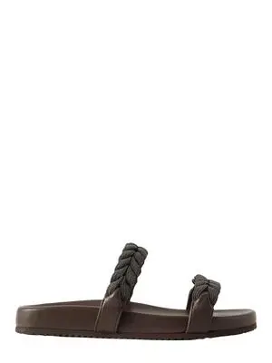 Brunello Cucinelli Bead-embellished Leather Sandals - Dark Brown