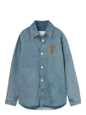AMI Paris AMI PARIS Ami De Caur Appliquéd Denim Shirt Blue
