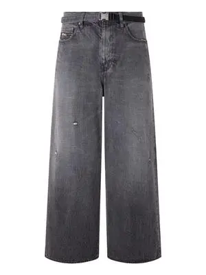 Sacai Beyondexx Wide-leg Belted Distressed Jeans - Gray