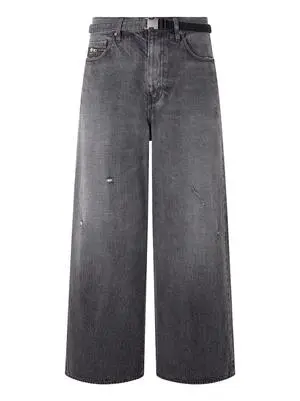 Sacai Beyondexx Wide-leg Belted Distressed Jeans - Gray