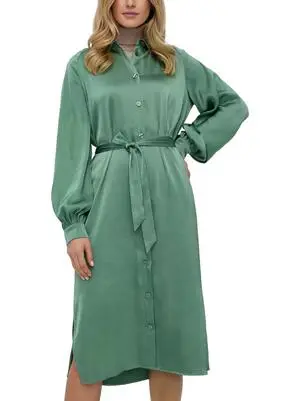 SAMSOE SAMSOE Belted Midi Shirt Dress - Green