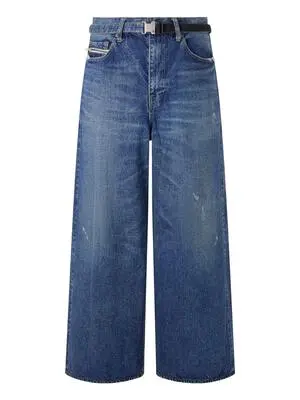 Sacai Wide-leg Belted Distressed Jeans - Blue