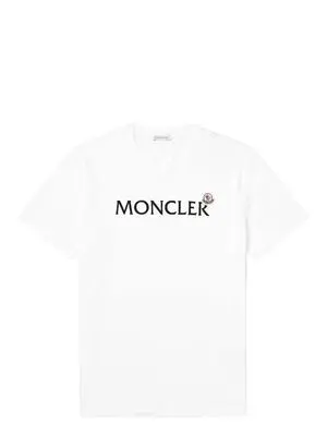 Moncler Logo-flocked Appliquéd Cotton-jersey T-shirt - White