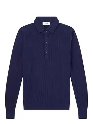 LARDINI Ribbed Cotton Polo Shirt - Blue
