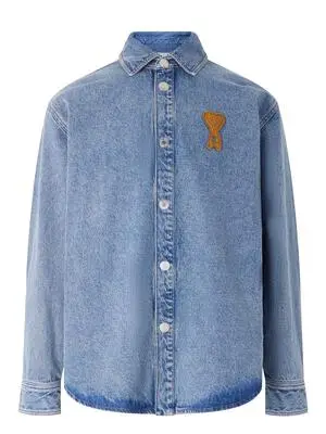 Ami Logo-embroidered Denim Overshirt - Blue