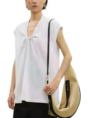 LESS Bowknot Pleated Sleeve T-Shirt White
