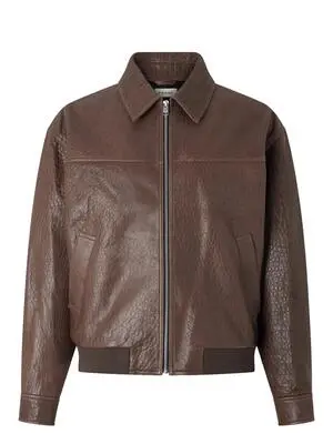 FRAME Textured-leather Bomber Jacket - Brown