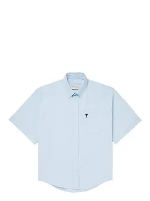 Ami Button-down Collar Logo-embroidered Cotton Shirt - Blue