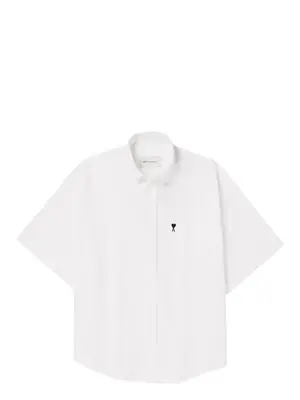 Ami Button-down Collar Logo-embroidered Cotton Shirt - White