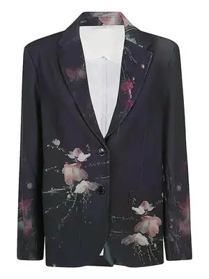SISSIOTTO Single-breasted Floral Print Coat - Blue