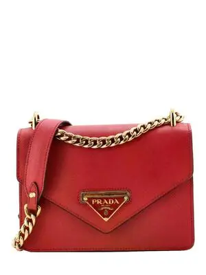 Prada Envelope Flap Chain Shoulder Bag Saffiano Leather Small Crossbody - Red