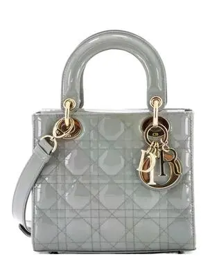 Dior Christian Dior Lady Dior Small Satchel Cannage Quilt Patent Grey