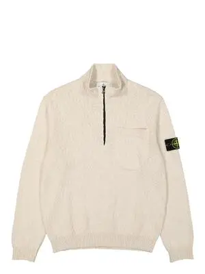 Stone Island Half Zip Textured Knit Sweater - Tan