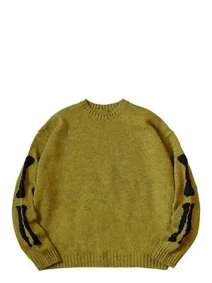 Kapital Wool Knit Bone Crew Sweater - Yellow