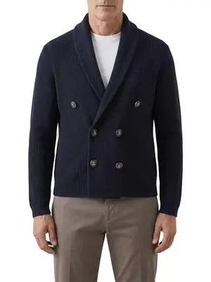 Brunello Cucinelli Brunello Cucinelli Shawl Collar Double-Breasted Knit Blue