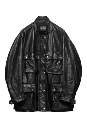 Prada Antiqued Leather Caban Jacket - Black