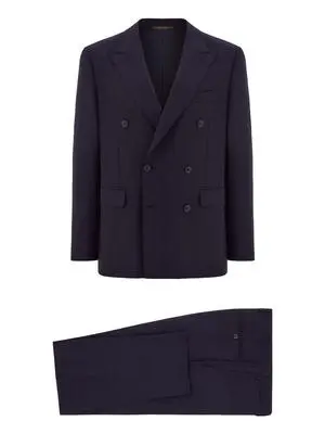 Canali Navy 150's Wool Double-breasted Modern-fit Suit - Blue