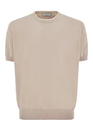 Canali Giza Cotton T-shirt With Contrasting Piping - Beige