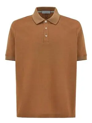 Canali Caramel Cotton Piqué Polo Shirt With Contrasting Trim - Brown