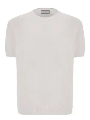 Canali Giza Cotton T-shirt With Contrasting Piping - White