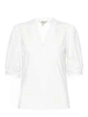 ME+EM Puff-sleeve Stretch-cotton T-shirt - Soft White