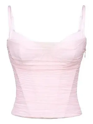 House Of Cb Lini Satin And Mesh Corset Top - Blush Pink