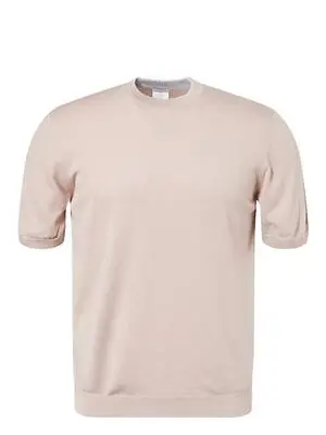 Eleventy Sea Island Knitted Cotton T-shirt - Dusty Pink, Light Gray
