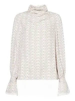 ME+EM Ribbon Print Cowl-neck Silk Blouse - Light Cream/brown