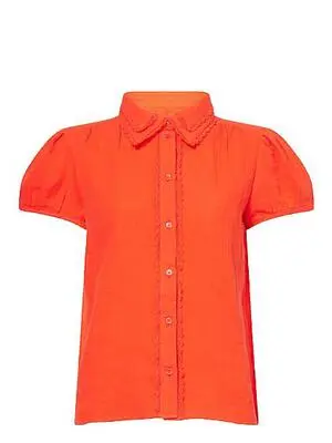 ME+EM Cap-sleeve Cotton Cheesecloth Blouse - Poppy Red