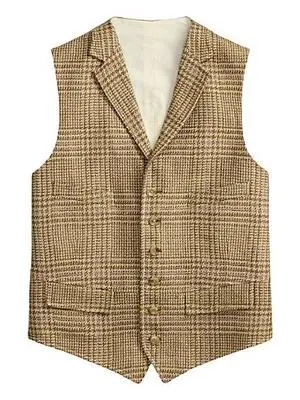 Polo Ralph Lauren Checked Linen, Silk And Wool Vest - Tan/brown Lavender