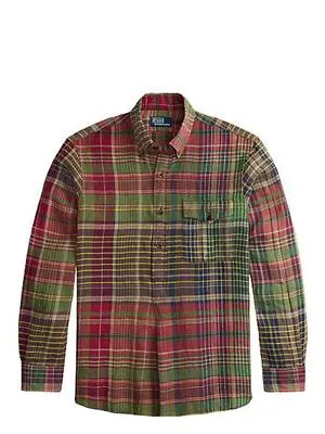 Polo Ralph Lauren Checked Regular-fit Linen Shirt - Su58 Olive Wine