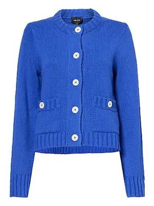 ME+EM Long-sleeve Cropped Knitted Cotton Cardigan - Deep Blue
