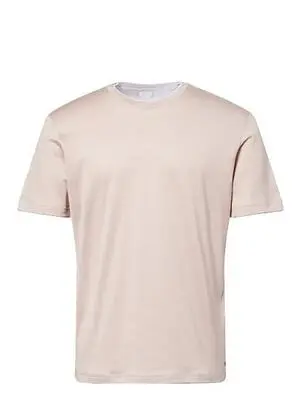 Eleventy Double-neck Layered Cotton-jersey T-shirt - Dusty Pink, Light Gray